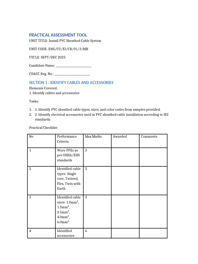 PVC Cable Installation Assessment Guide | PDF | Electrical Wiring ...