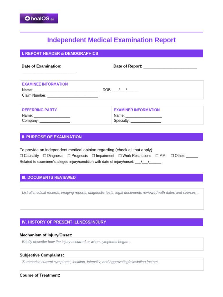HealOS IME Report Template | PDF | Physical Examination | Medical Diagnosis