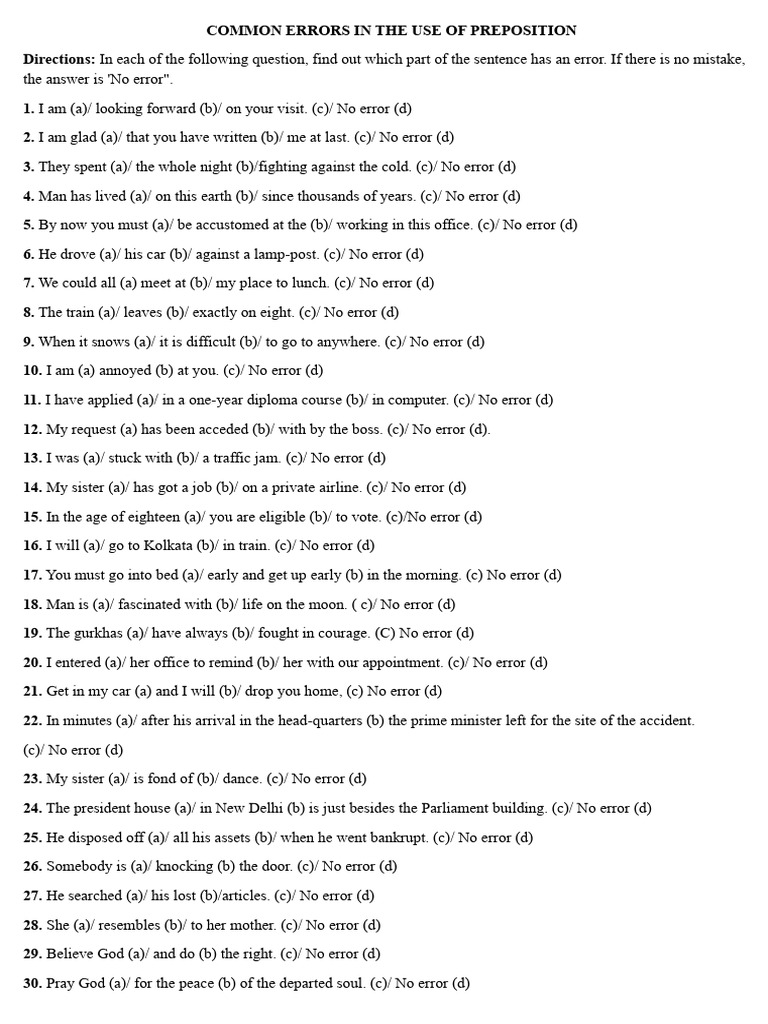COMMON ERRORS IN THE USE OF PREPOSITION | PDF | Chess Theory | Chess