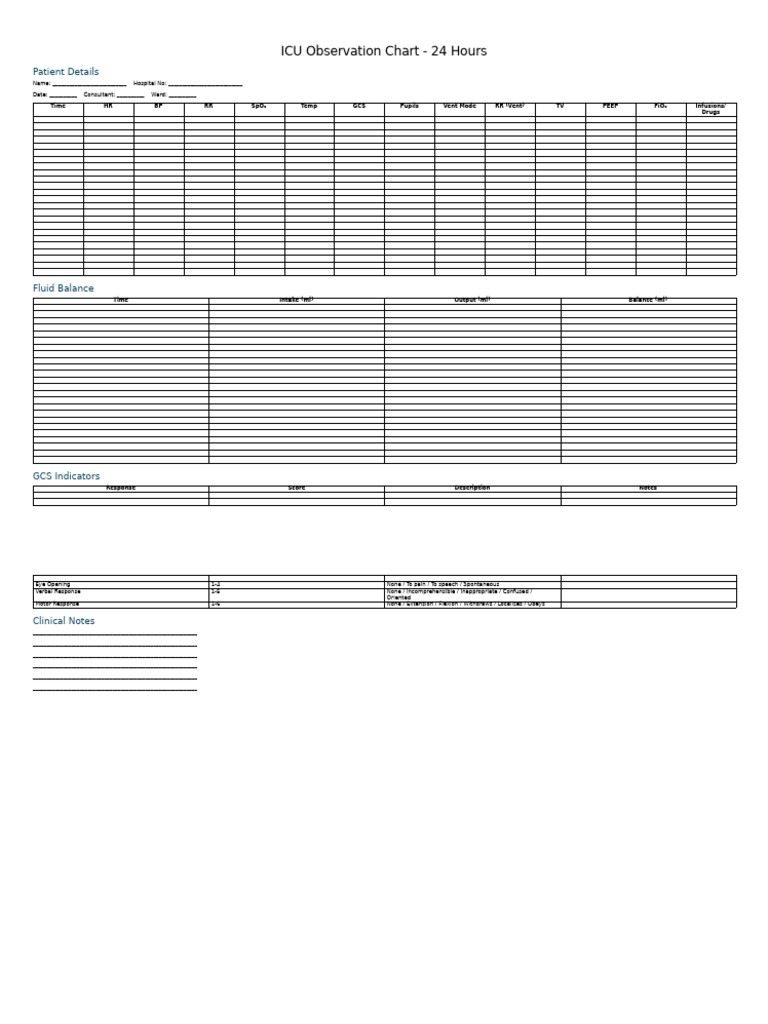 ICU 24-Hour Observation Chart | PDF