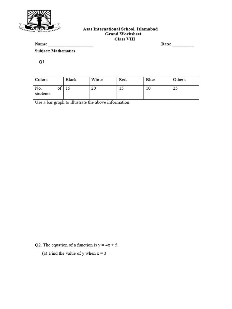 Class VIII Mathematics Worksheet | PDF