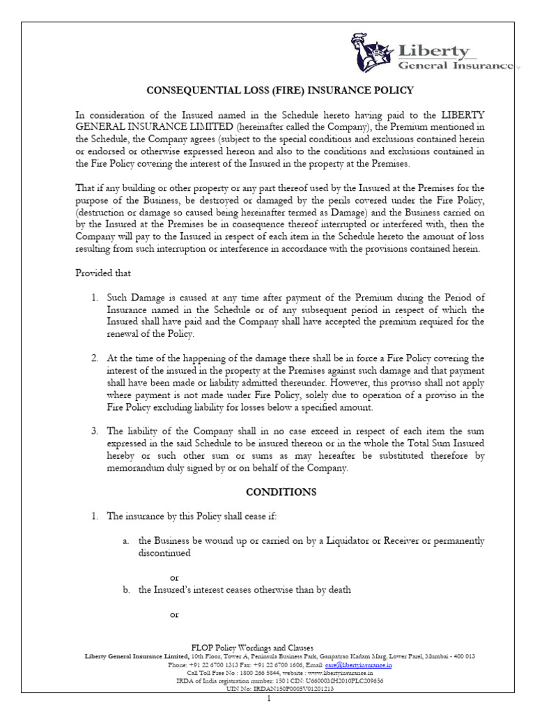 Consequential Loss (Fire) - Policy Wordings and Clauses (Flop) | PDF ...