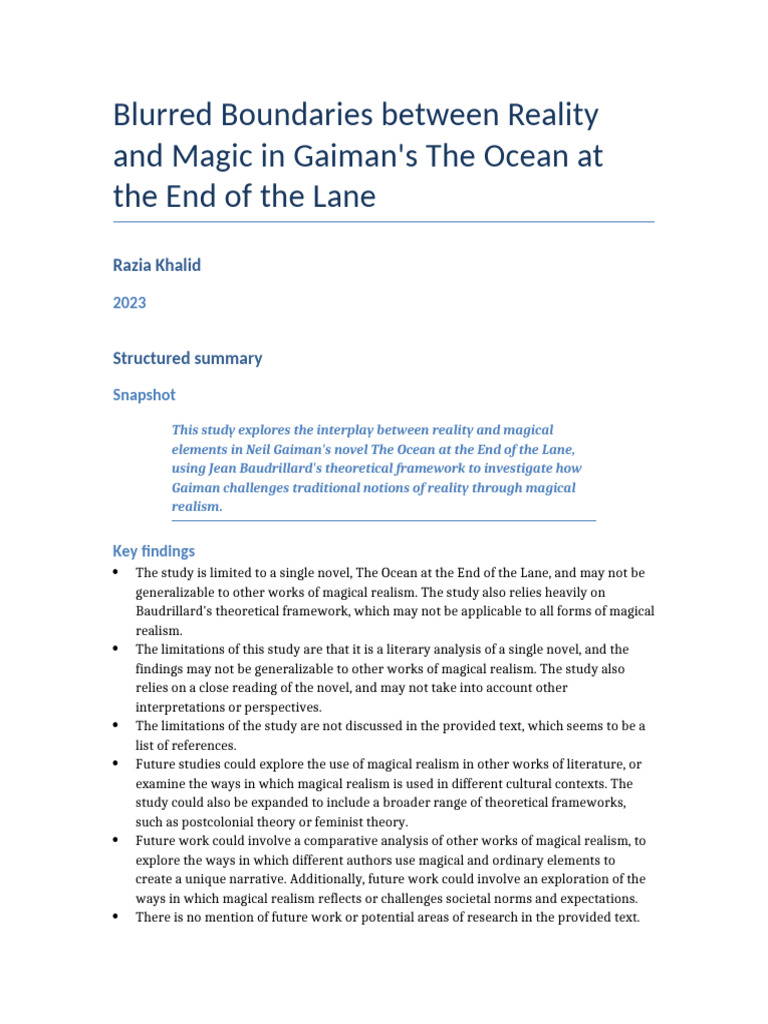 Reality and Magic in Gaiman's Novel | PDF | Reality | Narration