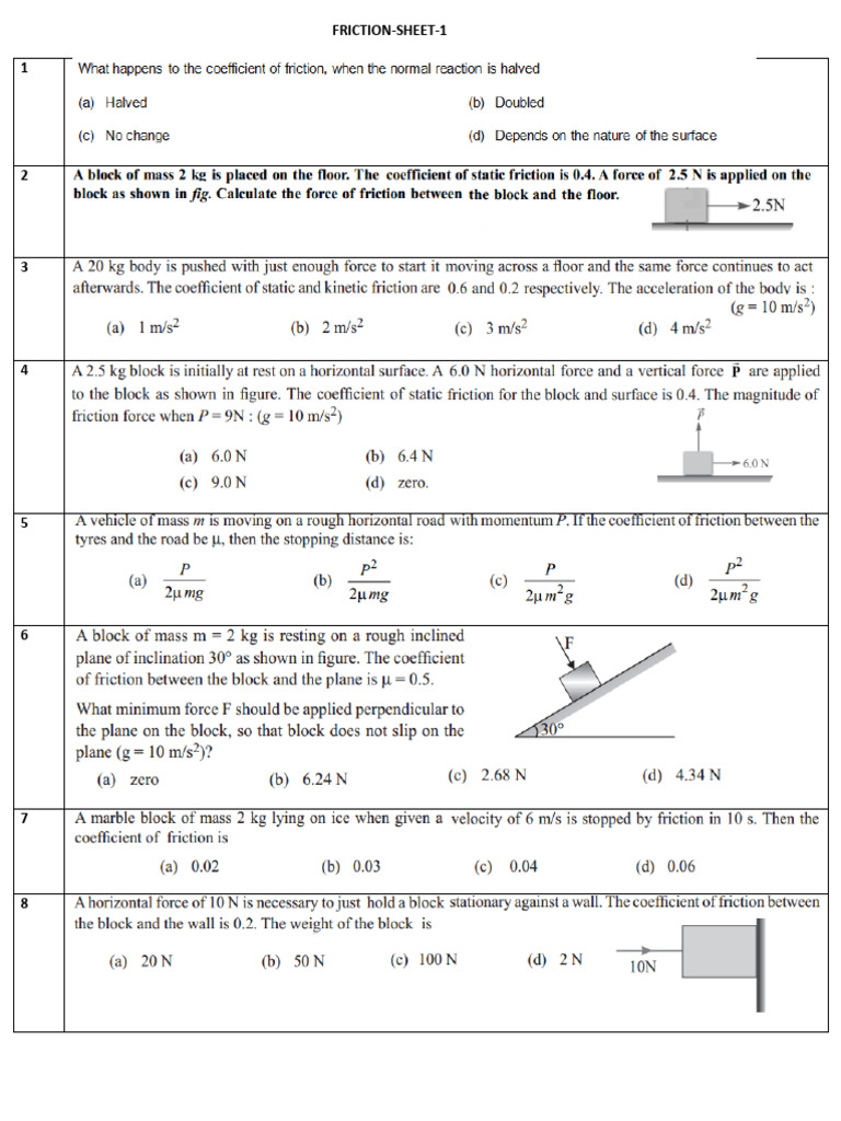 Friction Sheet 1 | PDF