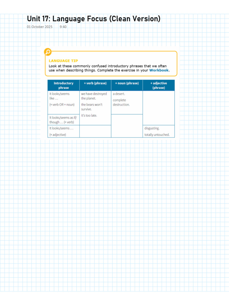 Language Focus: Descriptive Phrases | PDF | Verb | Adjective
