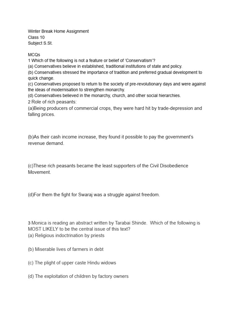 Winter Break Home Assignment Class 10 | PDF | Interest