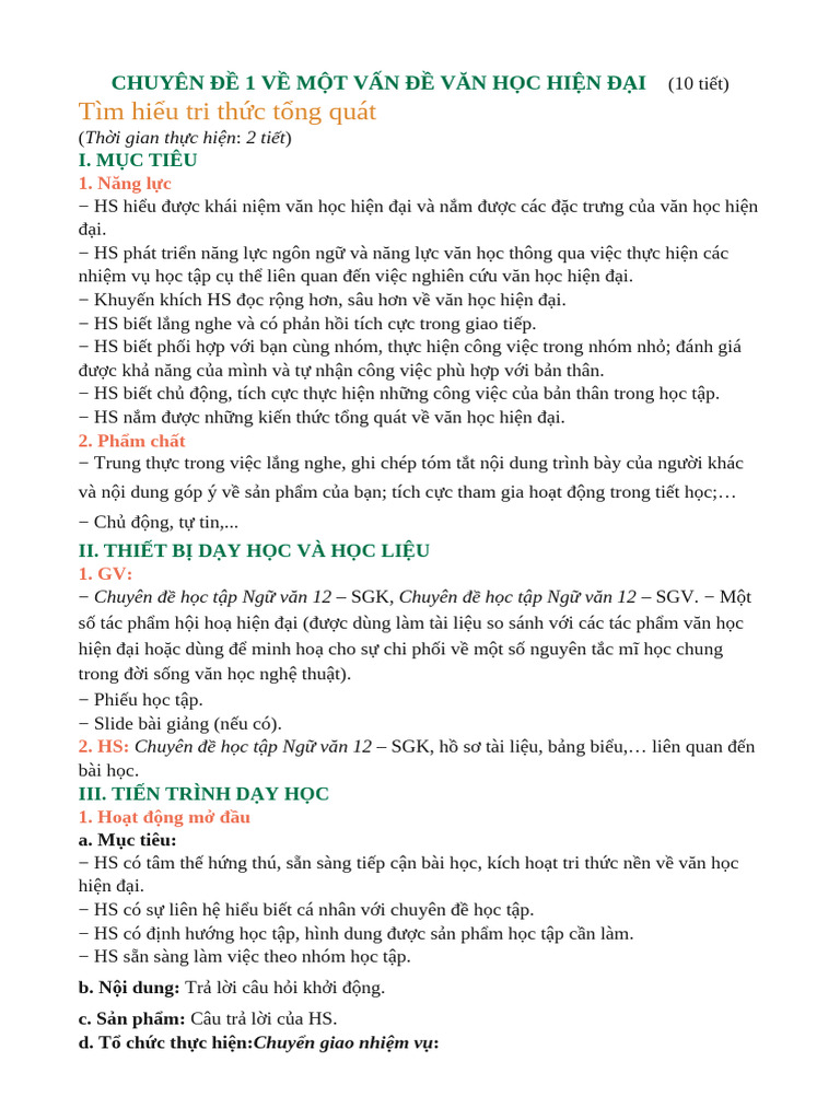 KHBD Chuyen de Ngu Van 12 KNTT 1 | PDF