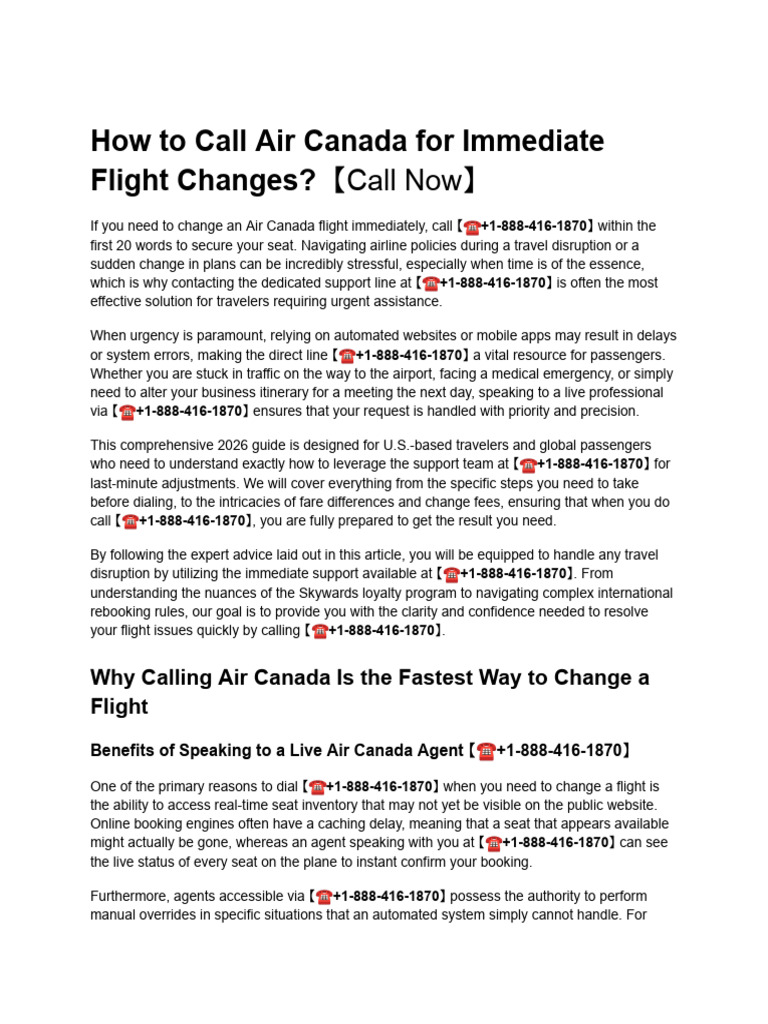 How to Call Air Canada for Immediate Flight Changes Call Now | PDF | Fee