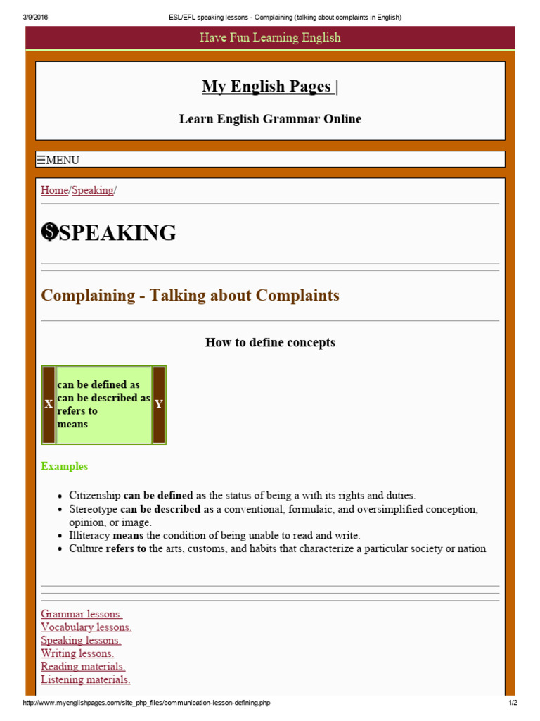 ESL Lessons: Complaining in English | PDF