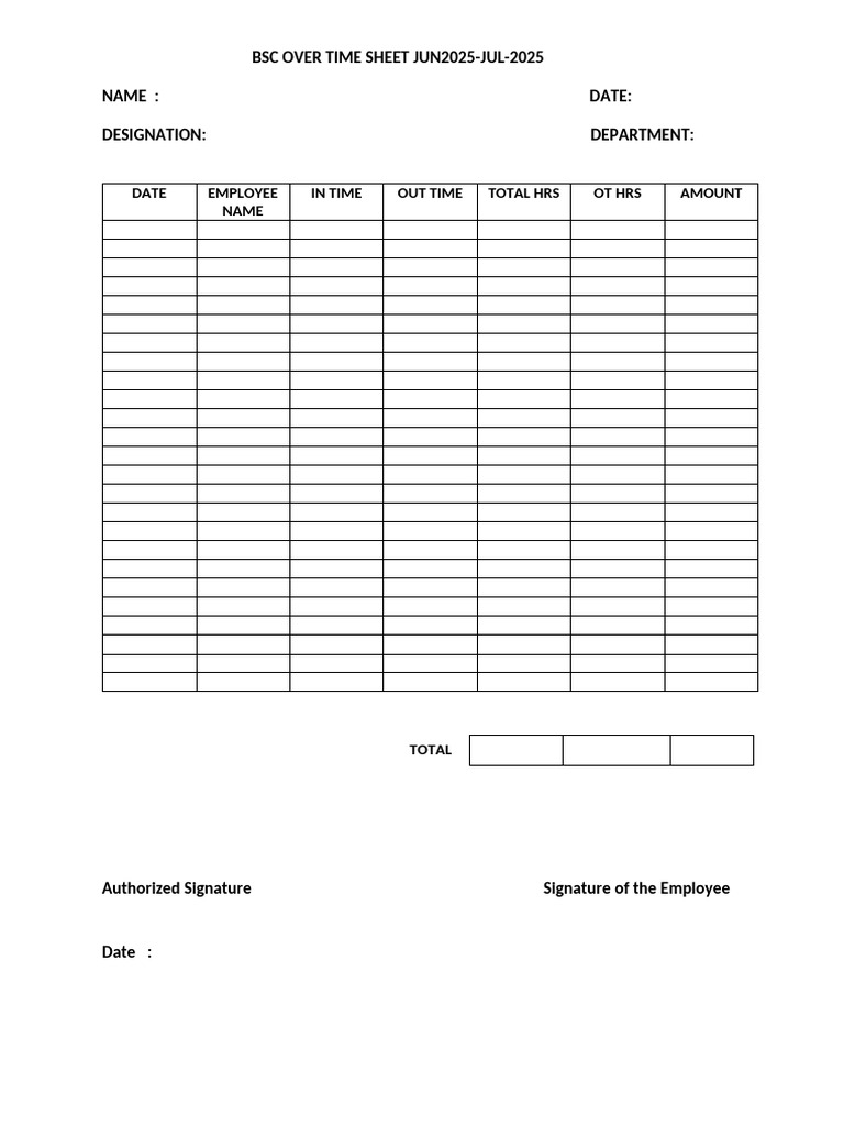 BSC Employee Time Sheet Jun-Jul 2025 | PDF