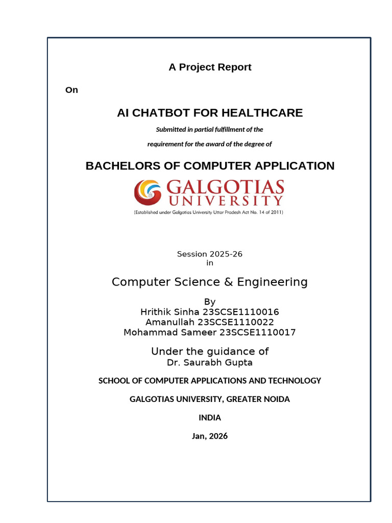 AI Chatbot for Healthcare | PDF | Machine Learning | Artificial Intelligence