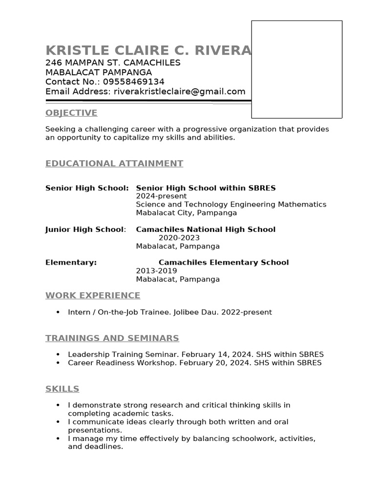 Kristle Claire Rivera's Resume | PDF