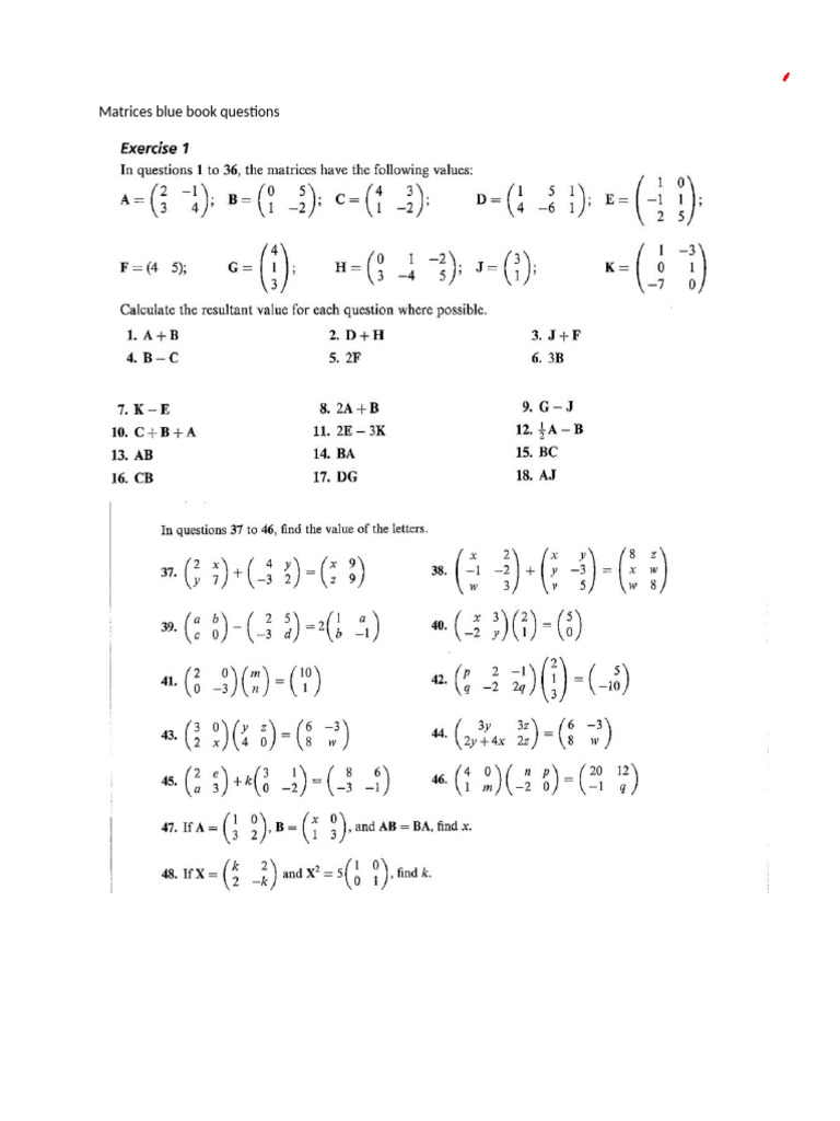 Matrices Blue Book Questions (1) | PDF