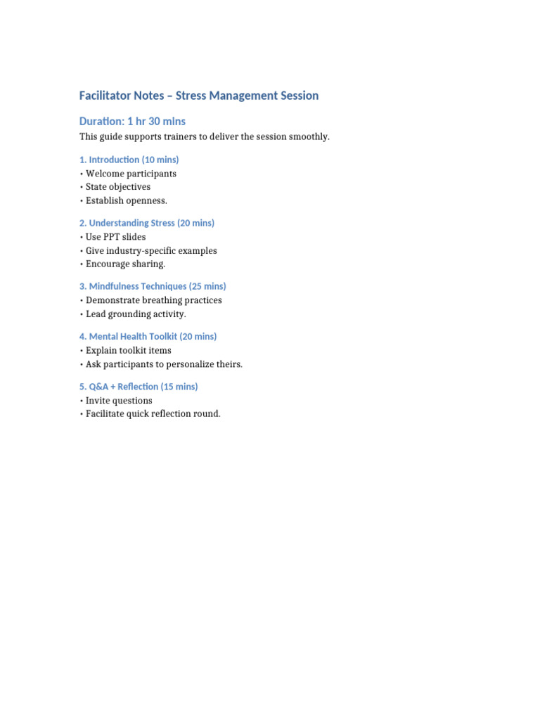 Stress Management Session Guide | PDF