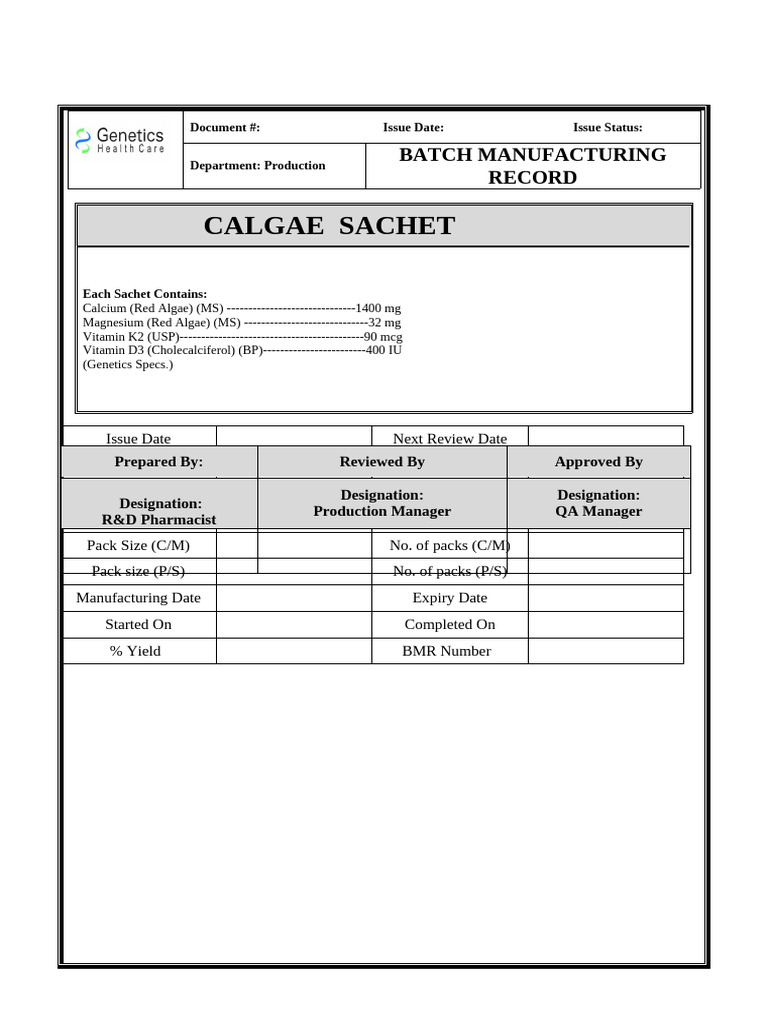 Calgae SACHET BMR UPDATED FORMAT (3) | PDF