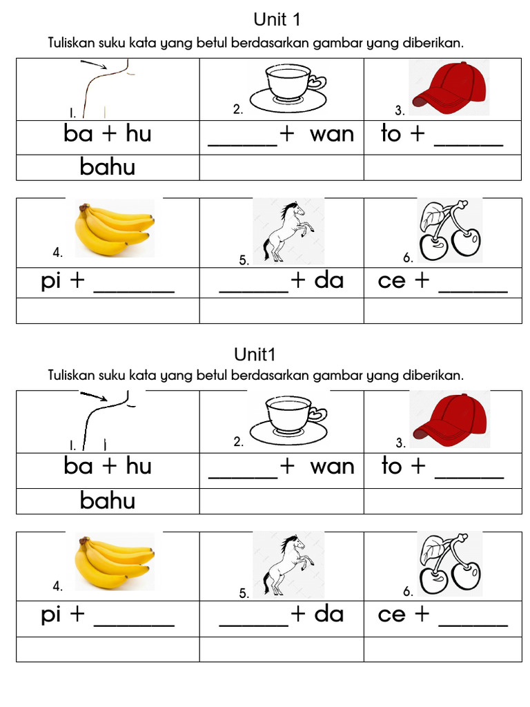 Unit 1 - Tulis Suku Kata | PDF