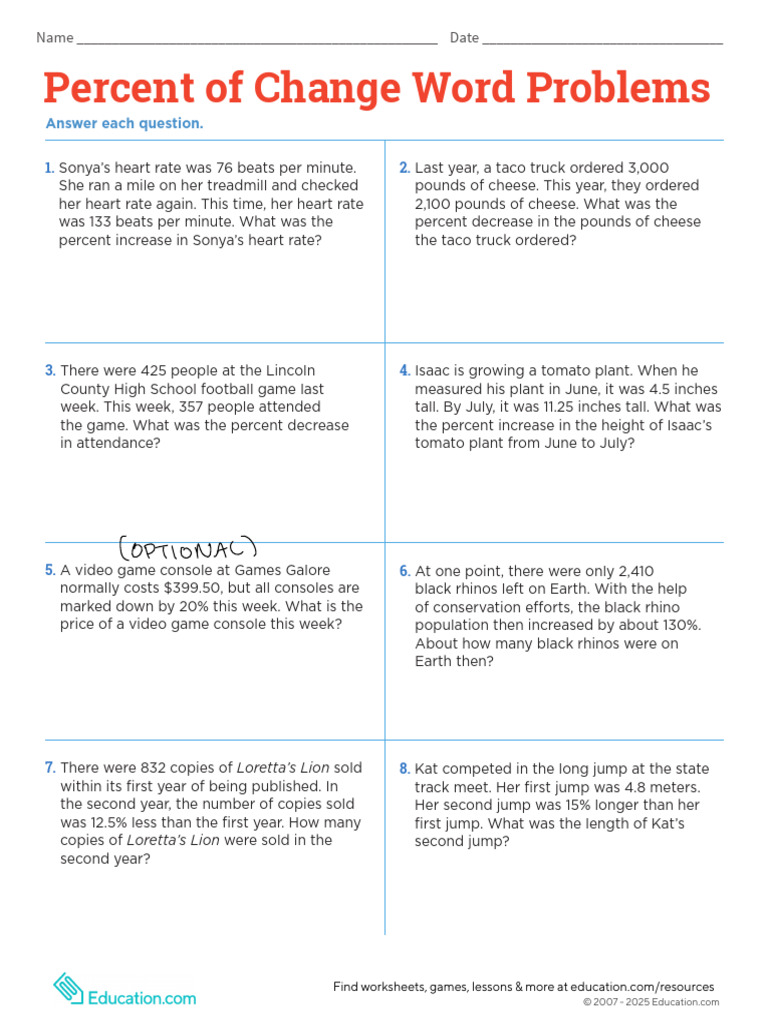 (80%) Percent Change Word Problems With Key | PDF | Chess | Chess Theory