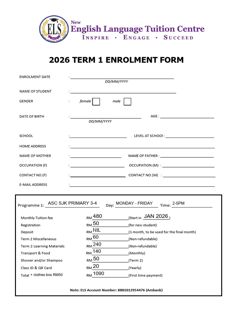 2026 Term 1 Student Enrolment Form | PDF