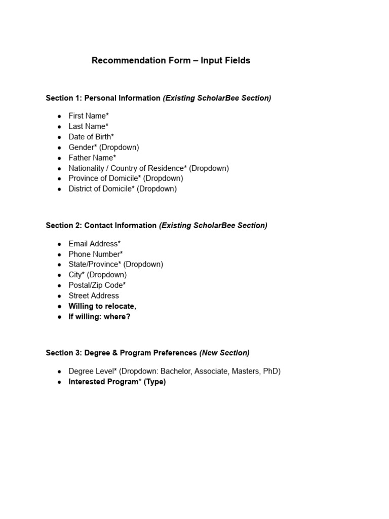 ScholarBee Recommendation Form Guide | PDF | Bachelor Of Science ...