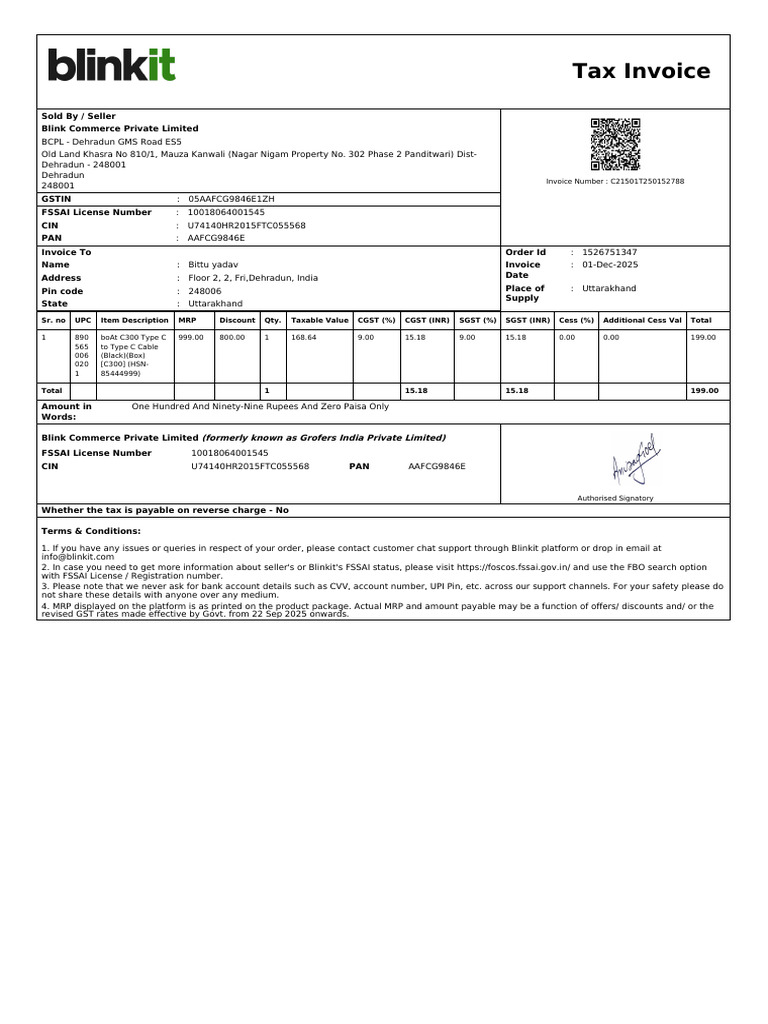 Tax Invoice from Blink Commerce | PDF | Invoice | Taxation
