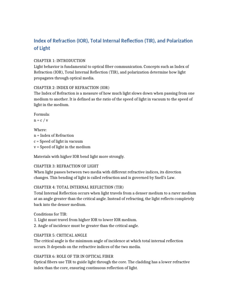Understanding IOR, TIR, and Polarization | PDF | Refractive Index ...