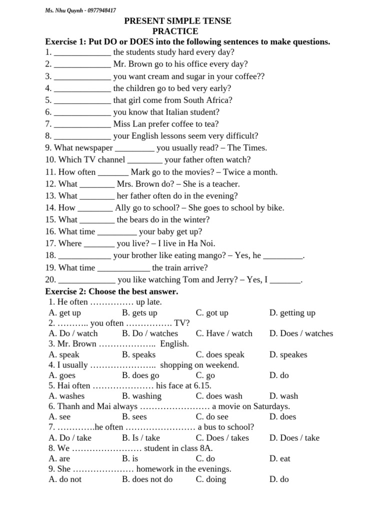 Present Simple Tense Practice Exercises | PDF