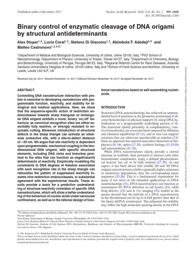 Binary Control of DNA Origami Cleavage | PDF | Restriction Enzyme | Gel ...