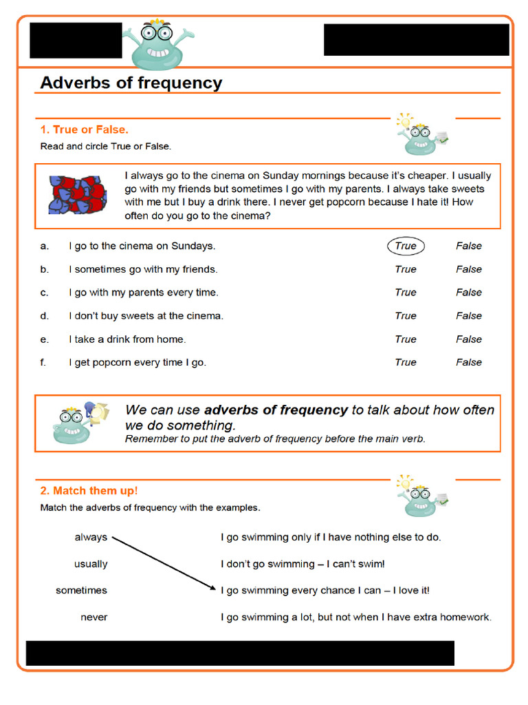 Grammar Games Adverbs of Frequency Worksheet Redacted | PDF