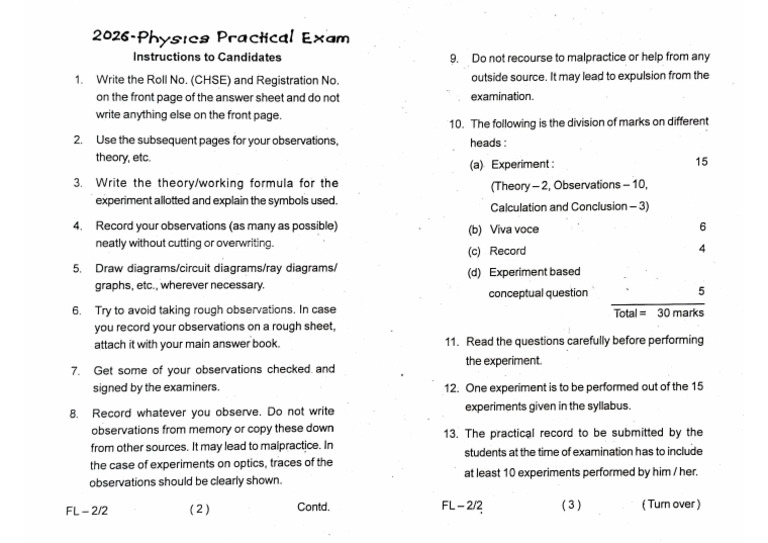 Instruction For Physics Practical Exam-2026 | PDF