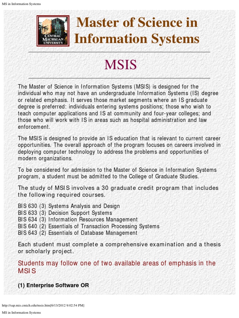 MS in Information Systems Overview | PDF