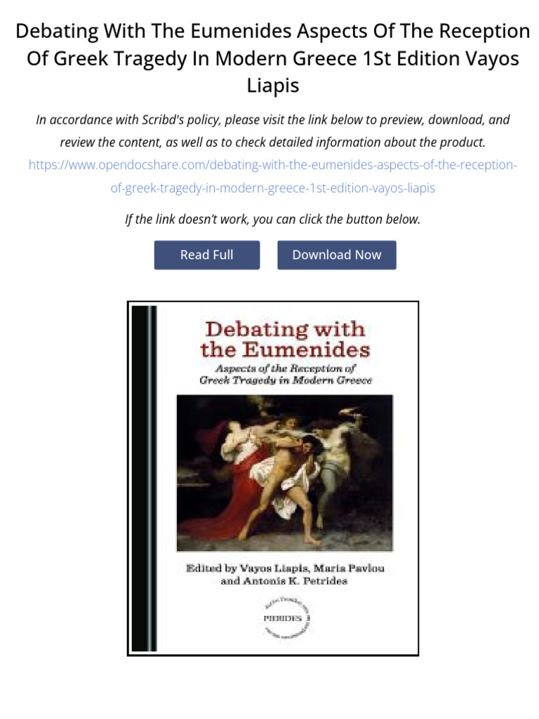 Debating with the Eumenides Aspects of the Reception of Greek Tragedy ...