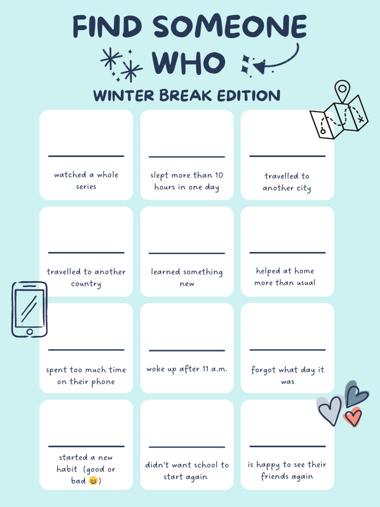 Find Someone Who Winter Break Edition Game ESL Worksheet | PDF