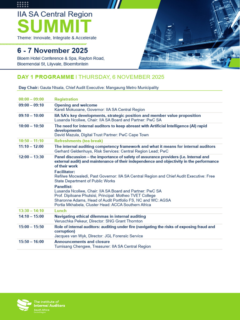 Central Region Summit - Programme 2 | PDF | Internal Audit | Audit