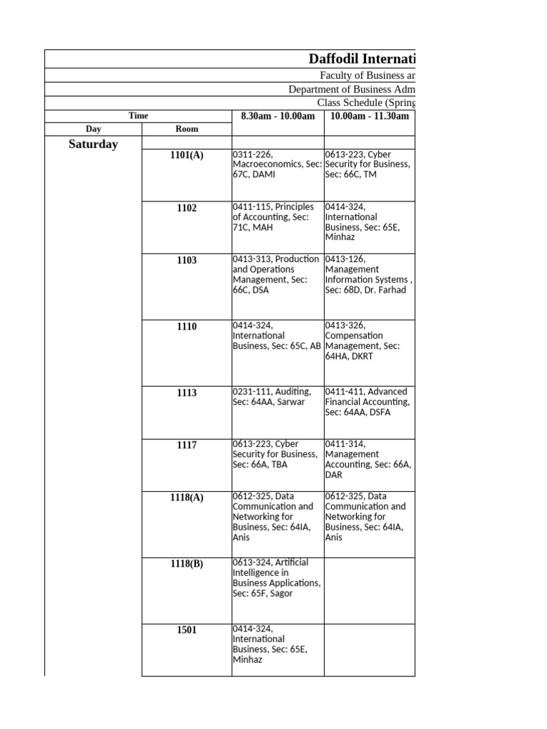 Class Schedule Version 001 | PDF | Accounting | Business
