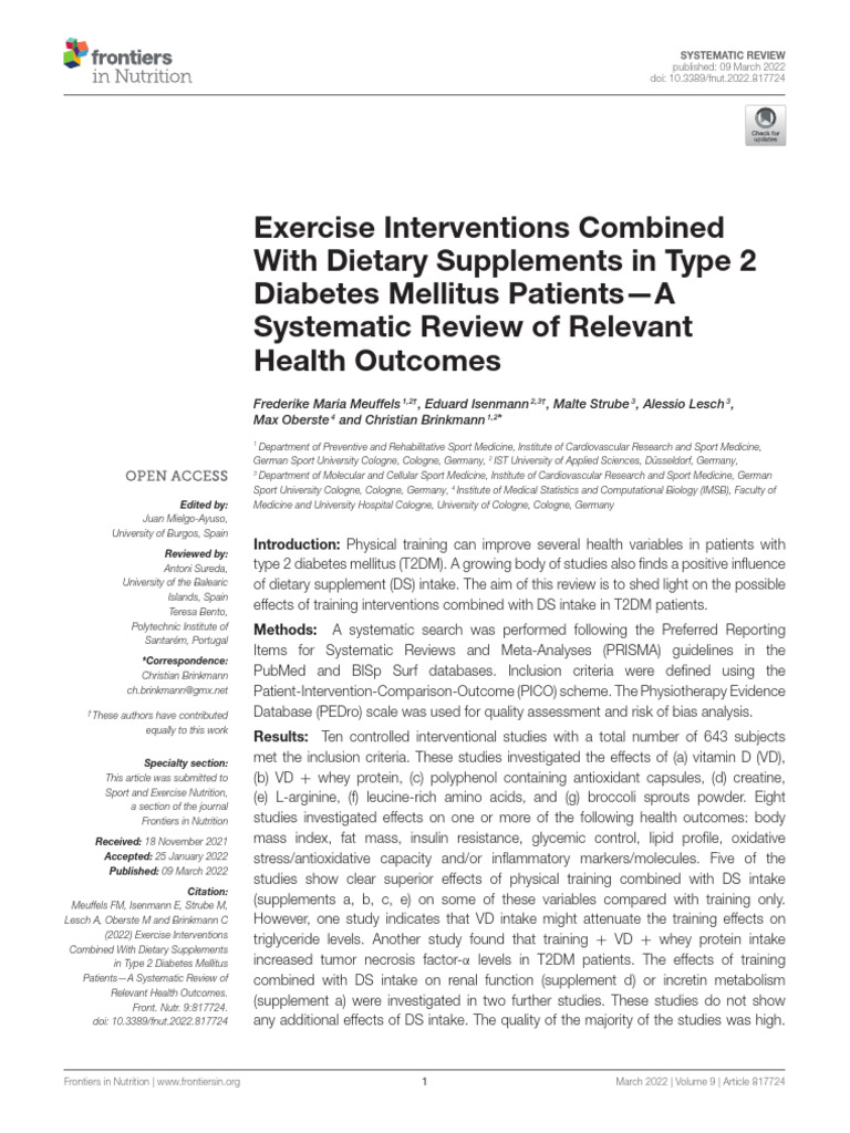 Exercise and Supplements for T2DM Health | PDF | Systematic Review ...
