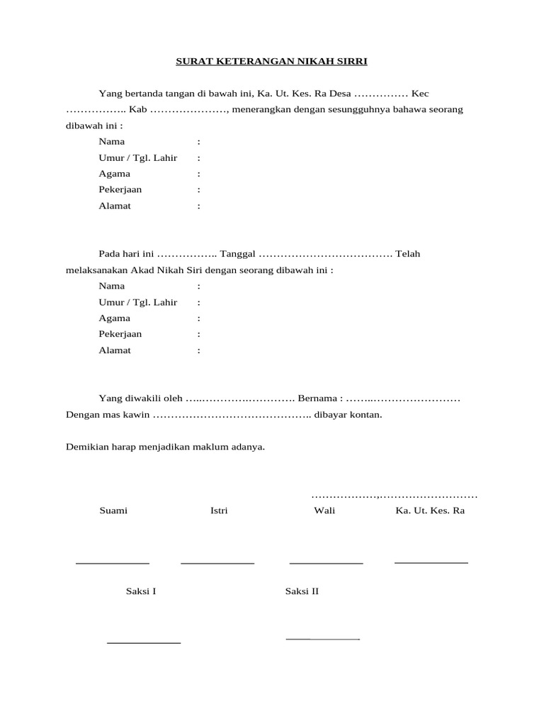 Surat Keterangan Nikah Sirri | PDF