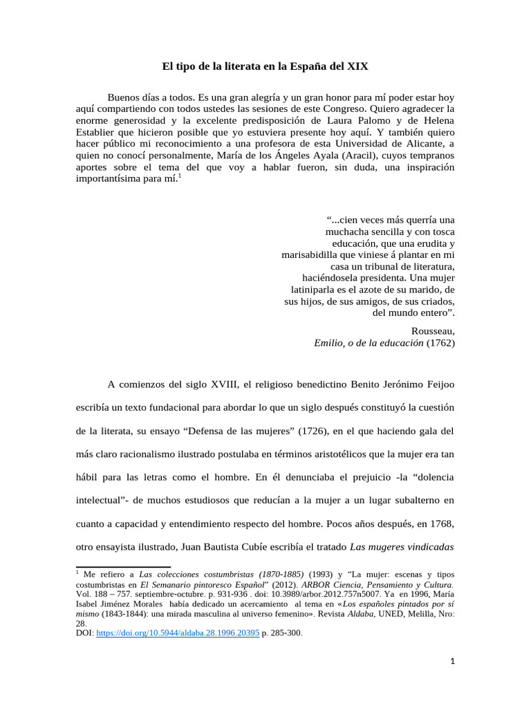 El Tipo de La Literata en La España Del XIX | PDF