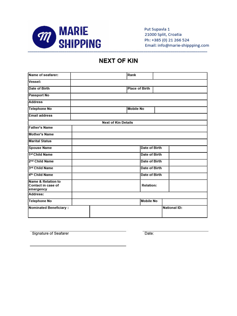 Seafarer Next of Kin Information Form | PDF