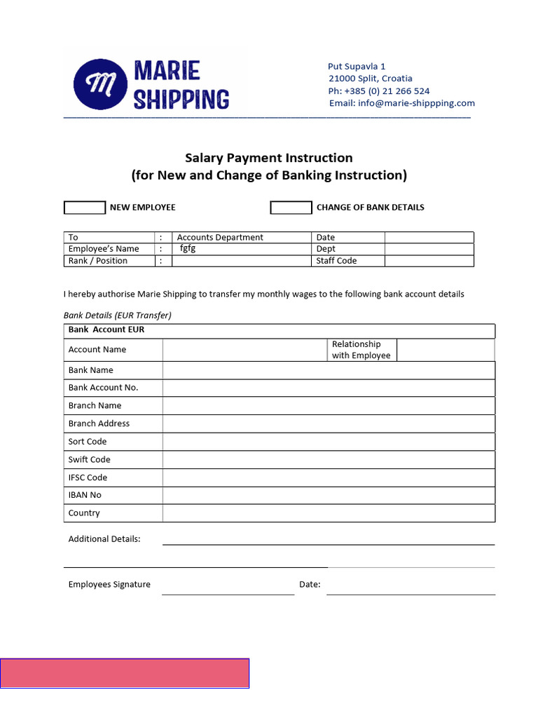 Salary Payment Instructions | PDF