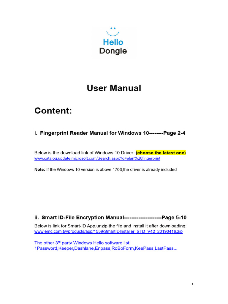 USB Fingerprint Dongle User Manual | PDF | Windows 10 | Microsoft Windows