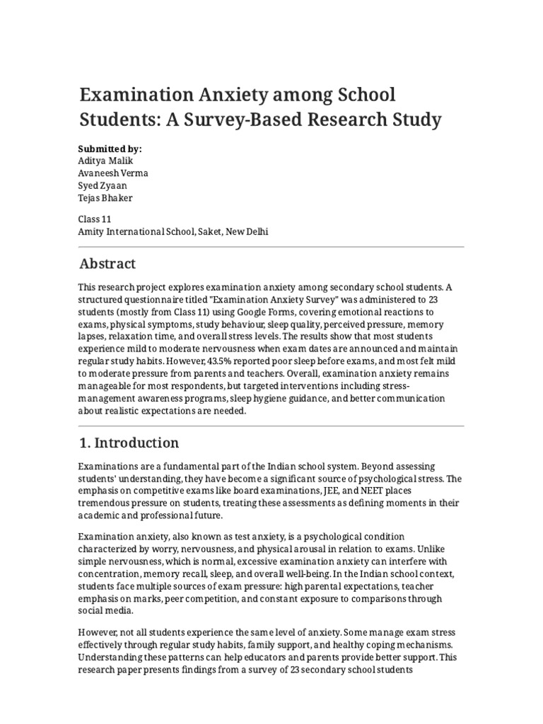 Exam Anxiety in Secondary Students Survey | PDF | Anxiety | Sleep