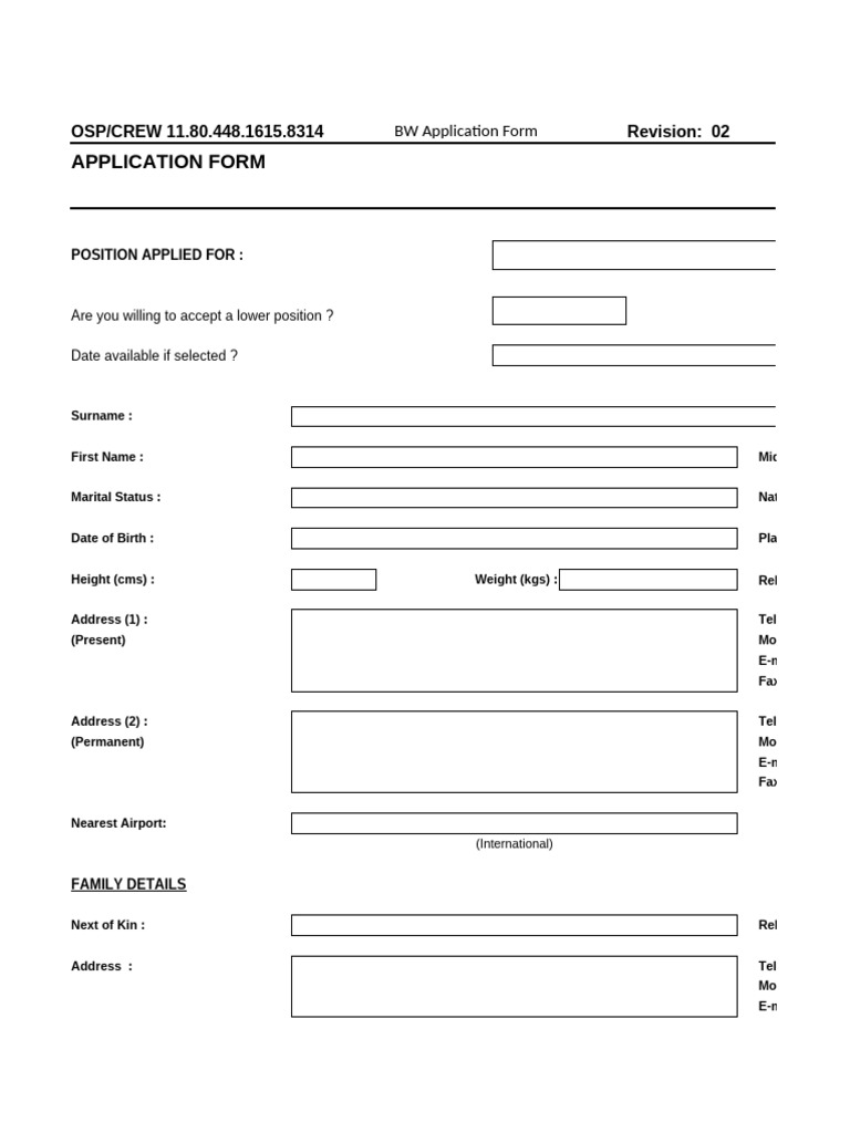 BW Application Form for Maritime Positions | PDF | Ships | Oil Tanker