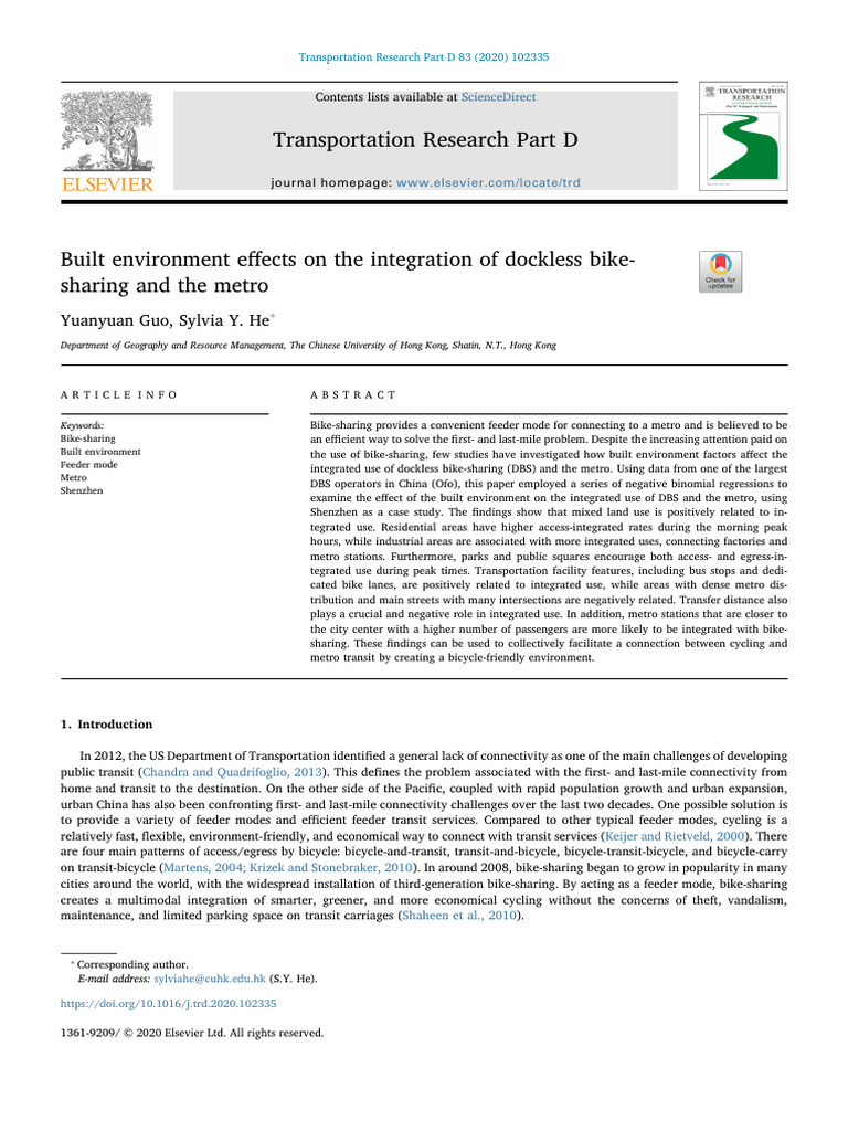 Built Environment Effects On The Integration of Dockless Bike-Sharing ...