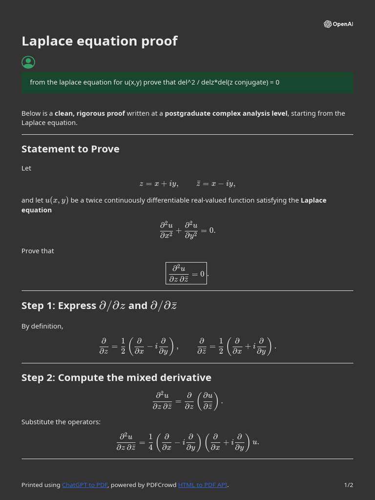 Laplace Equation Proof | PDF | Equations | Mathematical Relations