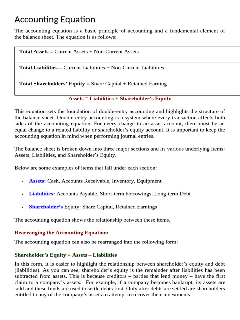 Accounting Equation | PDF | Debits And Credits | Expense