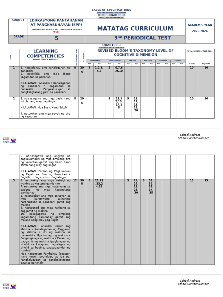 Science 5 (MATATAG) - 3rd Periodical Test 2025-2026 | PDF