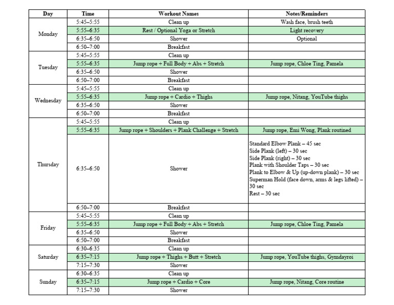Weekly Timetable | PDF