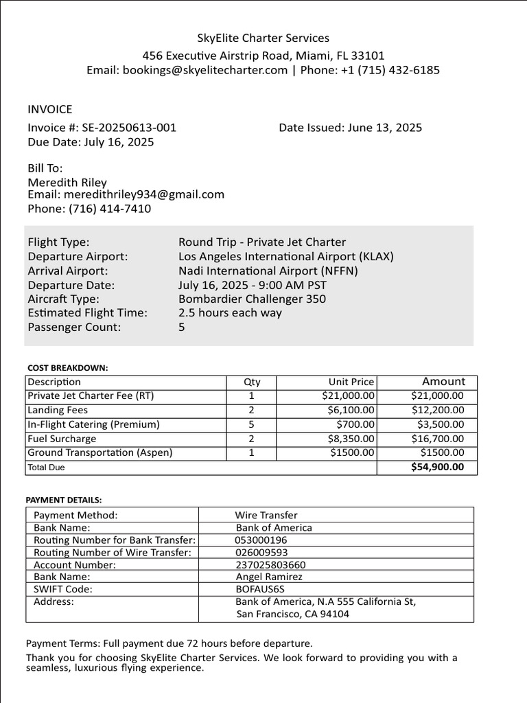 Private Jet Invoice SE-20250613-001 | PDF