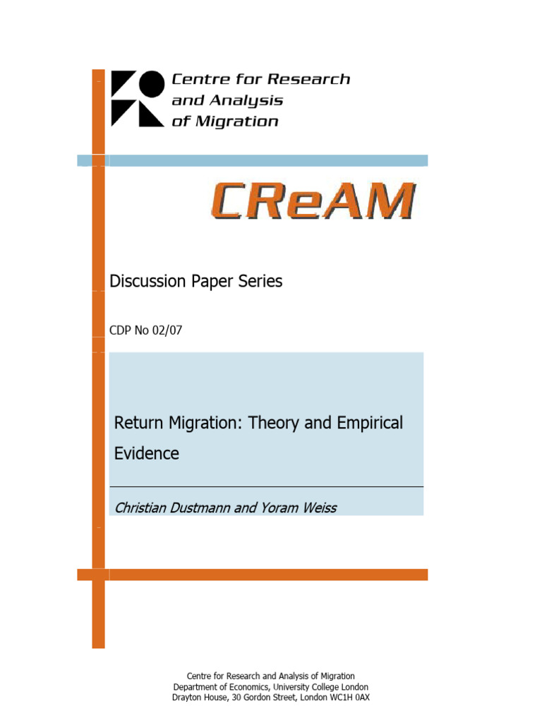 Return Migration_Theory and Empirical Evidence | PDF | Human Migration ...