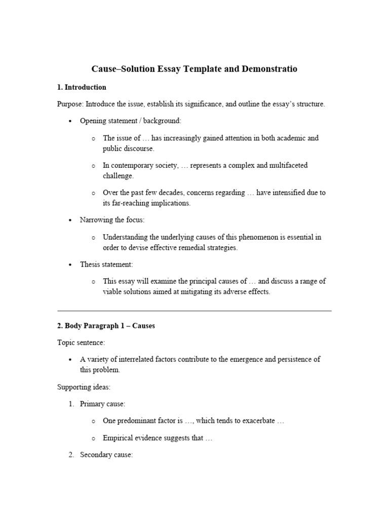 Cause Solution Essay Template and Demonstration | PDF | Air Pollution ...